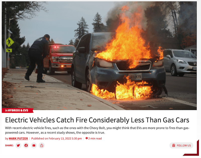 Gasoline Cars Catch Fire 140x More Often Than EVs - ED.OR.KR